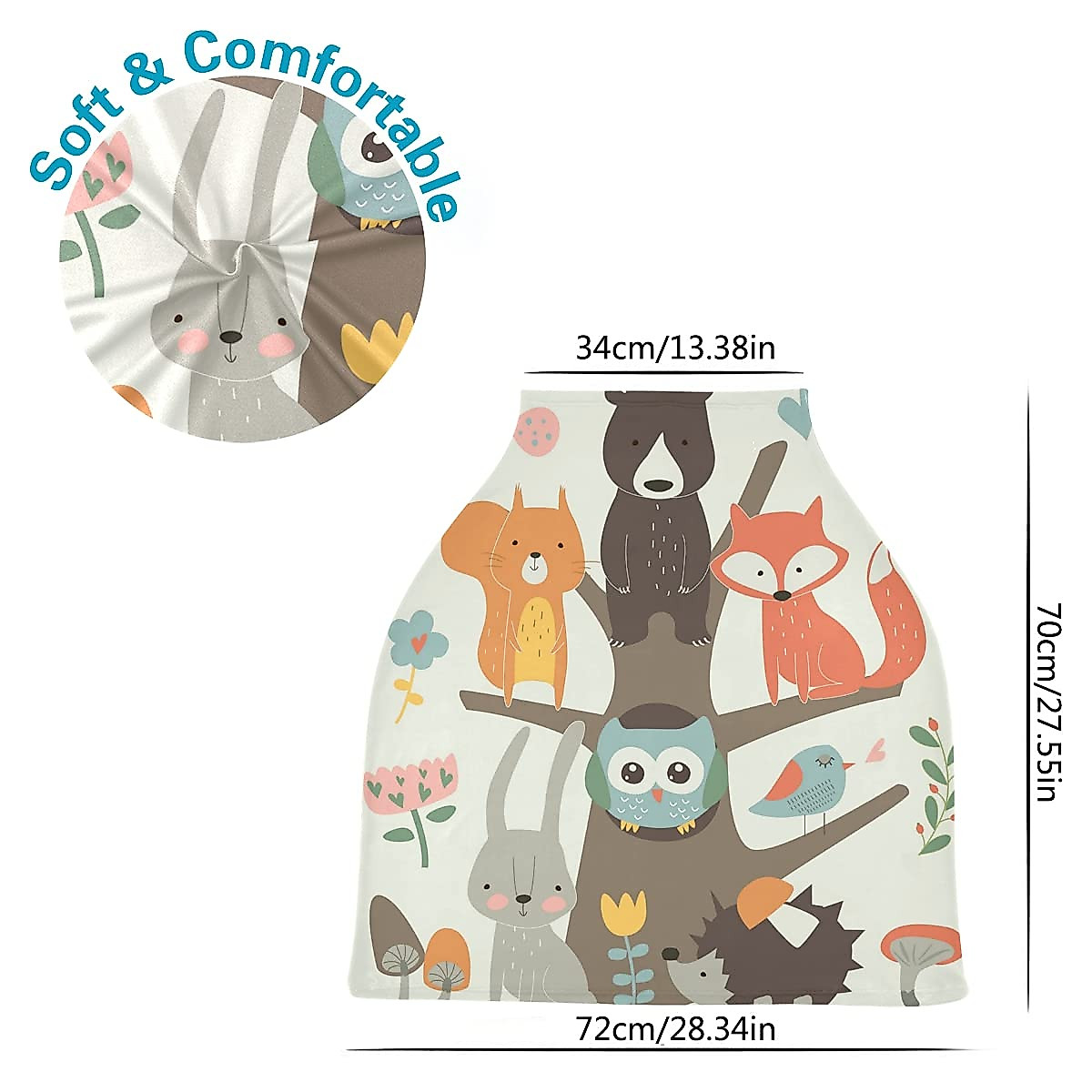 Animal Fox Bear Owl Nursing Cover Breastfeeding Scarf, Stretchy Infant Carseat Canopy Multi-use Stroller Cover Car Seat Cover for Baby Girl Boy