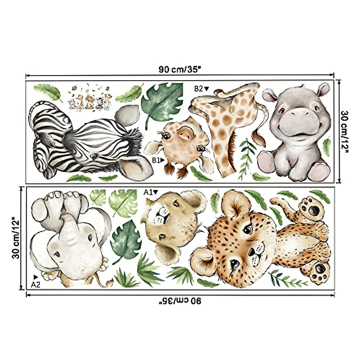 Jungle Animals Wall Decals Giraffe Tiger Zebra Elephant Wall Stickers for Living Room Bedroom Kids Room Nursery Wall Decor