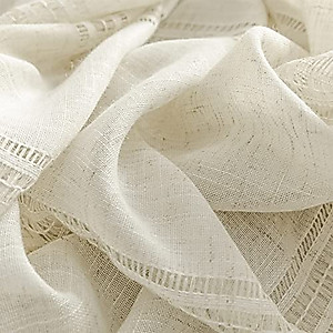 Maison Colette Natural Linen Semi Sheer Privacy Light Filtering Curtain for Living Room, Rod Pocket Transparent Farmhouse Window Drapes,2 Panels,W52 x L63