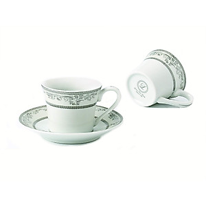 Lorren Home Trends Juliette-6 Cups and Saucers, One Size, Silver