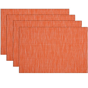 SHACOS Vinyl Placemats Set of 6 Durable Wipe Clean Place Mats Stain Resistant Heat Resistant Indoor Outdoor PVC Weave Table Mats (6, Orange)