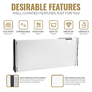 RAPTUROUS Deep Drawer Divider 3 Pack, [6 Inch Tall, 13-22"] Long Expandable, Adjustable Drawer Dividers for Clothing, Clothes, Dresser, Kitchen, Strong & Sturdy Hold, Soft Foam Edges（White）