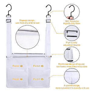 Phying Hanging Mesh Shower Caddy College with Hooks, Bath Baskets Organizer Storage with 4 Pockets for College Dorm Rooms, Gym, Swimming and Travel
