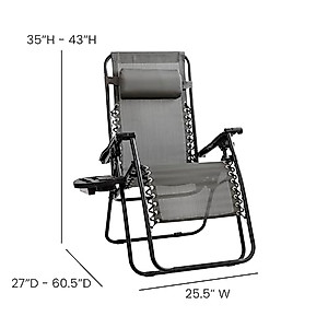 Flash Furniture Celestial Adjustable Folding Mesh Zero Gravity Reclining Lounge Chair with Pillow and Cup Holder Tray in Gray, Set of 2