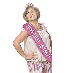 2024 Retirement Tiara & Sash - Officially Retired Sash & Crown for Parties, Events, Gifts, Favors, and Decorations (Pink)