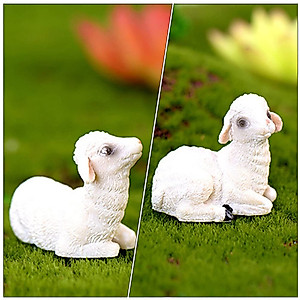 Yardwe 6pcs Miniature Sheep Figurines Mini Resin Herd of Sheeps Figures Tiny Lambs Cupcake Toppers Dollhouse Bonsai Micro Landscape Plant Pot Decor