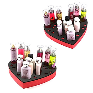 Polar Whale 2 Lotion and Body Spray Stand Organizers Heart Shaped Large Tray Red Black Durable Foam Washable Waterproof Insert for Home Bathroom Bedroom Office 15 x 12.5 x 2 Inches 11 Slots 2pc Pair