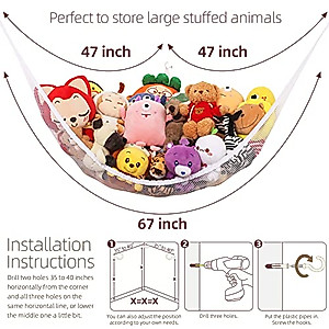 Gulisanto Stuffed Animal Net Hammock, 2 Pack, 67'' Kids Room Organizers Storage ideas for Plush Toys, Corner Wall Hanging Mesh Net for Babies Nursery