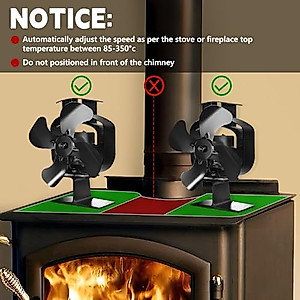 KIAADSY Wood Stove Fan, 4Blades Fireplace Fan Heat Powered for Wood/Fireplace/Log Burner, Efficiently Circulate Warm Air, Silent Design Stove Fan