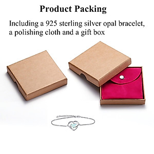 YZSFMZGE Opal Bracelet 925 Sterling Silver Adjustable Opal Bracelets for Women Opal Heart Bracelet Hypoallergenic Dainty Jewelry Gift for Birthday Christmas