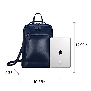 HESHE Leather Backpack Purse Small Back Pack for Women Backpacks Organizer Anti-Theft Daypacks for Travelling Casual Bags Zipper Closure(Navy Blue-Genuine Leather)