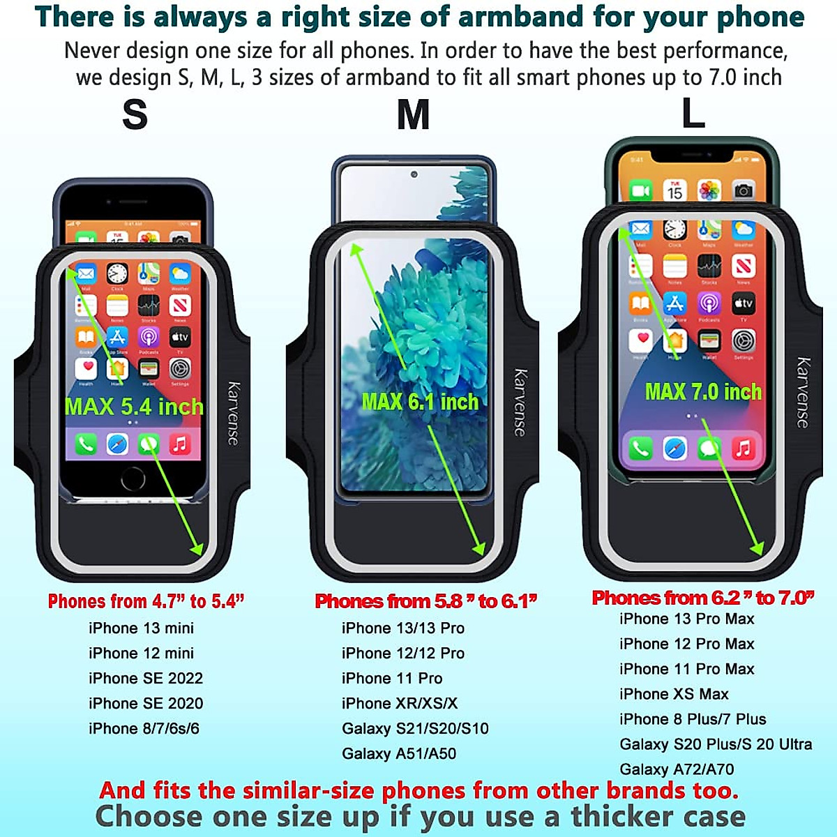 Phone Holder for Running, Karvense Phone Arm Bands for Running Exercise Workout Jogging, for iPhone 15 Pro Max/15 Plus/14 Pro Max/13 Pro Max, Samsung Galaxy S24 +/Ultra, to 6.9'', Cell Phone Armband
