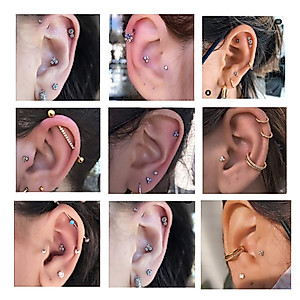 KaseStyle G23 Titanium Labret Studs 16G Lip Studs Earring Piercing Internally Threaded CZ Top Labret Monroe Helix Cartilage Tragus Piercing Studs-8mm 2 pairs gold triple&round CZ