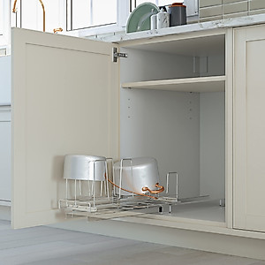 Home Zone Living Pull Out Kitchen Cabinet Organizer with One Tier of Storage and Dividers, 7.17” W x 21” D