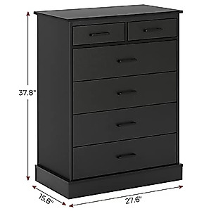 Hasuit 6 Drawer Dresser, Wood Storage Tower Clothes Organizer, Tall Chest of 6 Drawers, Large Storage Cabinet, Black Dresser for Bedroom, Hallway, Entryway