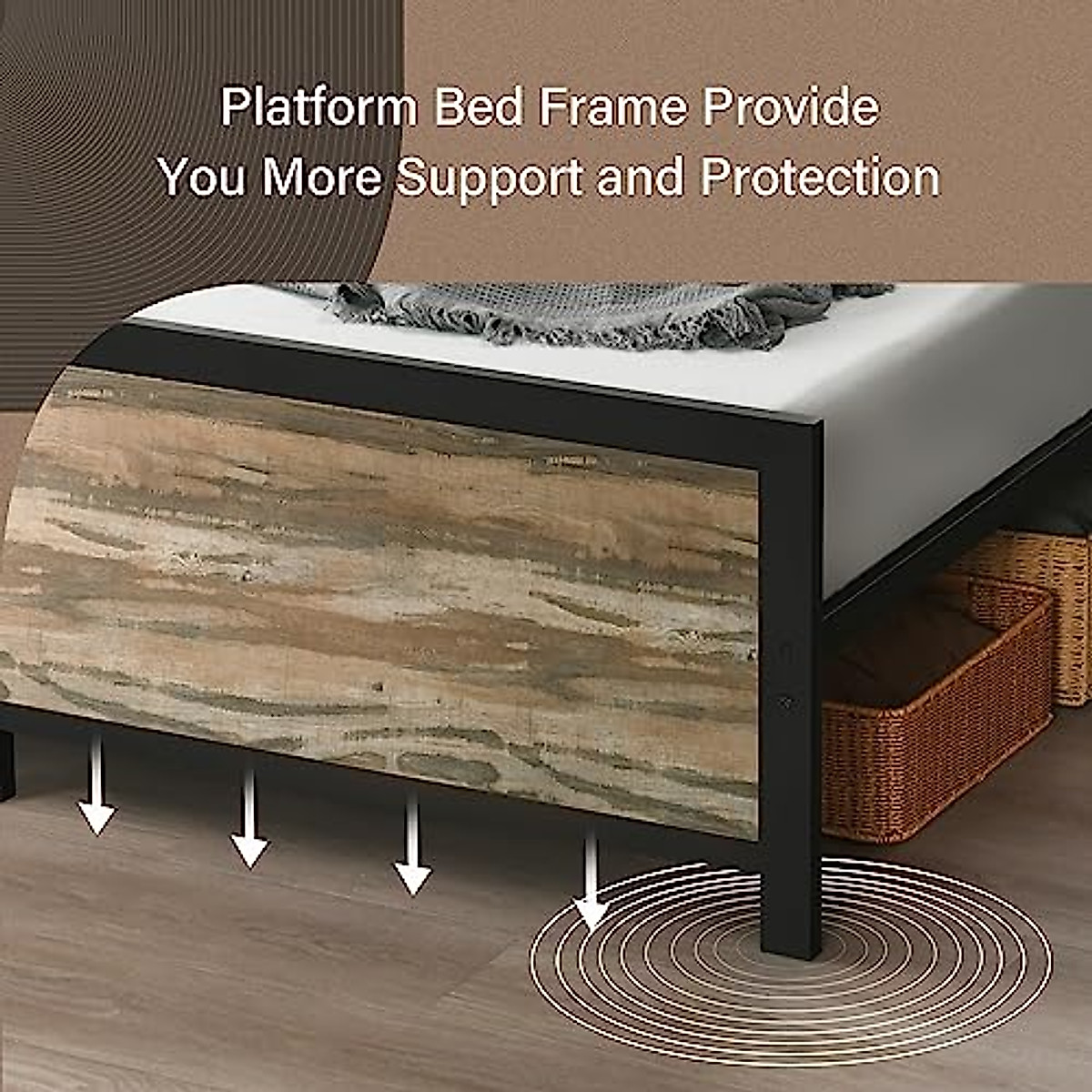 Catrimown Twin Bed Frames, Twin Size Platform Bed Frame with Wooden Headboard, Rustic Bed Frame with Strong Slat Support, No Box Spring Needed, 12”Under Bed Storage, Easy Assemble, Twin