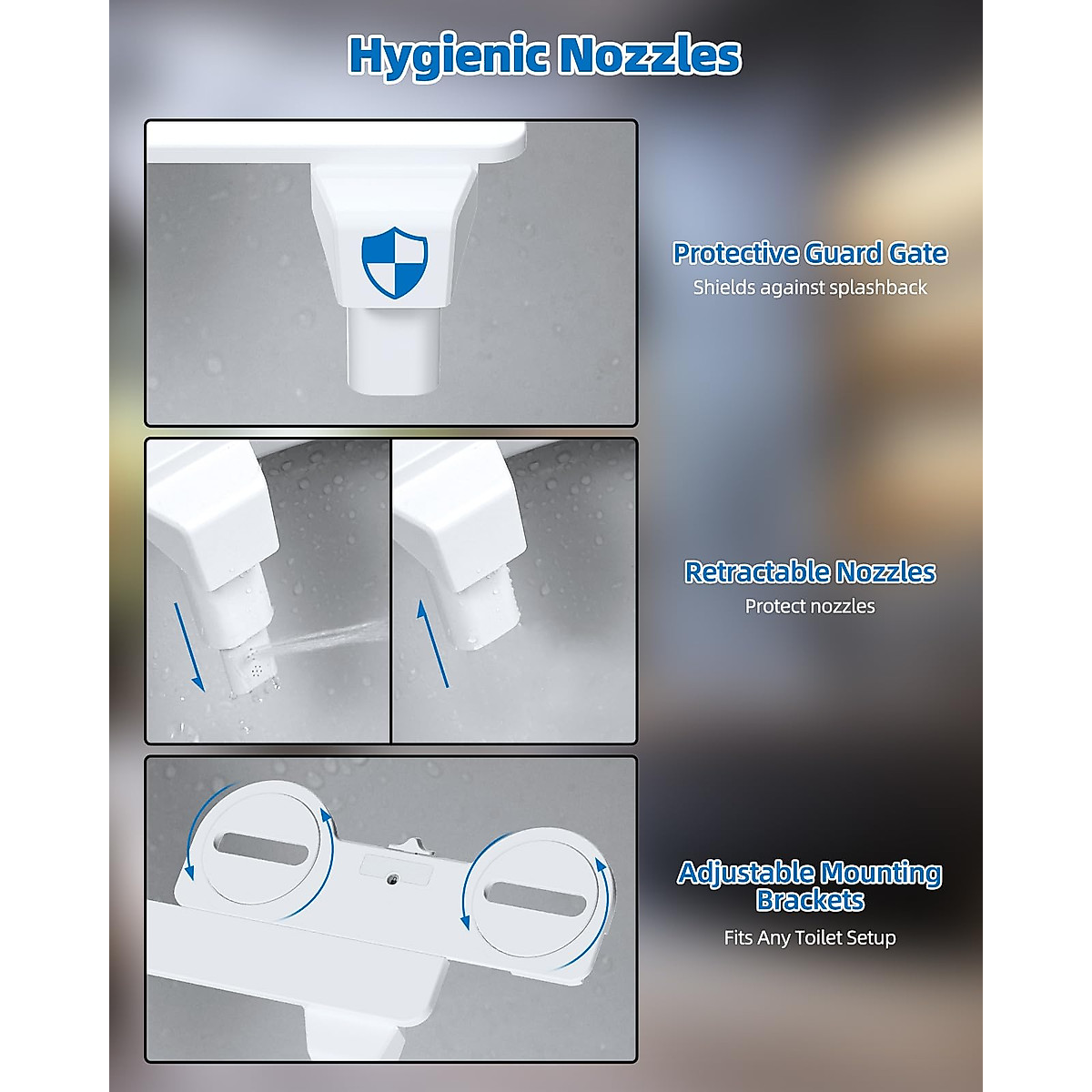 Hibbent Bidet Attachment for Toilet, Non-Electric Dual Nozzle for Frontal & Rear Wash with Universal Toilet Seats Screws and Bolts Metal