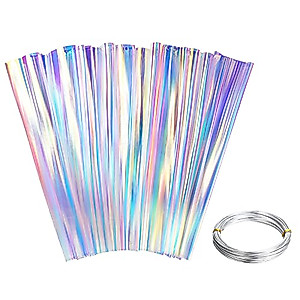 Nezyo Iridescent Film Paper 39 x 197 Inches Iridescent Cellophane Wrapping Paper Rainbow Cellophane Paper with Aluminum Wire for Holiday DIY Craft Wrapping or Basket Filling