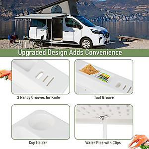 S AFSTAR Folding Fish Cleaning Table, Portable Fish Fillet Cutting Table w/Knife Slots, Cup Holder, Drainage Hose, Compact Boat Bait Table, Small Cutting Board for Camping Picnic Beach