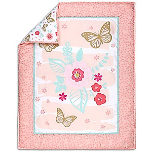 The Peanutshell Aflutter Crib Bedding Set for Baby Girls - 3 Piece Floral Nursery Set - Baby Blanket, Crib Sheet, Crib Skirt
