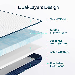 LINSY LIVING California King Mattress Topper, 4 Inches Dual Layer Firm Memory Foam, Removable and Washable Tencel™ Cover, Adjustable Straps, CertiPUR-US Certified, Oeko-TEX, CK Size