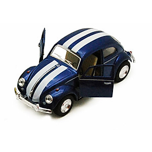 Set of 4 Cars: 5" Classic 1967 Volkswagen Beetle with Racing Stripes 1:32 Scale (Blue/Red/White/Yellow)