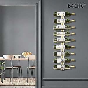 B4Life Wine Rack Wall Mounted, Golden Wall Wine Rack for Wine Bottles Wood Wine Racks for Wall, Wine Holder Wall Mounted Wine Bottle Racks for Kitchen,Dining Room,Bar (9 Wine Bottles)