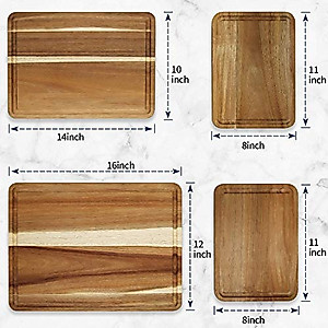 AZRHOM Large Wood Cutting Boards Set of 4 for Kitchen Cheese Charcuterie Board (Gift Box Included) Acacia Butcher Block with Non-slip Mats, Juice Groove and Handles (16x12, 14x10, double 11x8 inch)