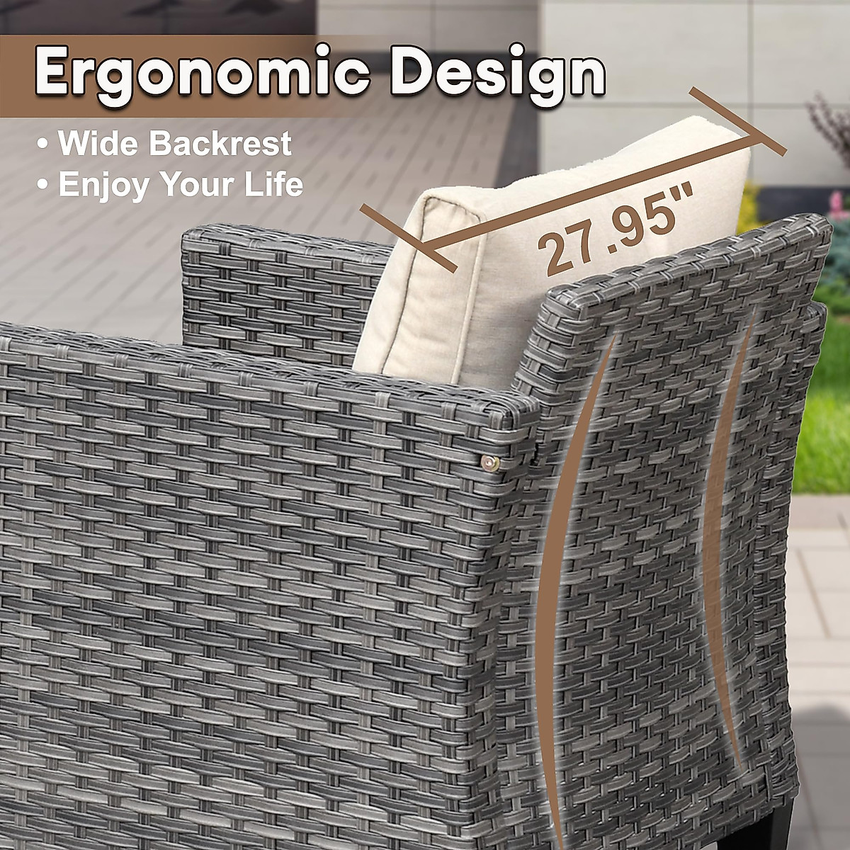 XIZZI 5 Pieces Outdoor Wicker Patio Furniture Set, All-Weather Rattan Conversation Set with Cushions, Ideal for Garden, Patio, or Backyard, Grey Wicker Grey Cushion