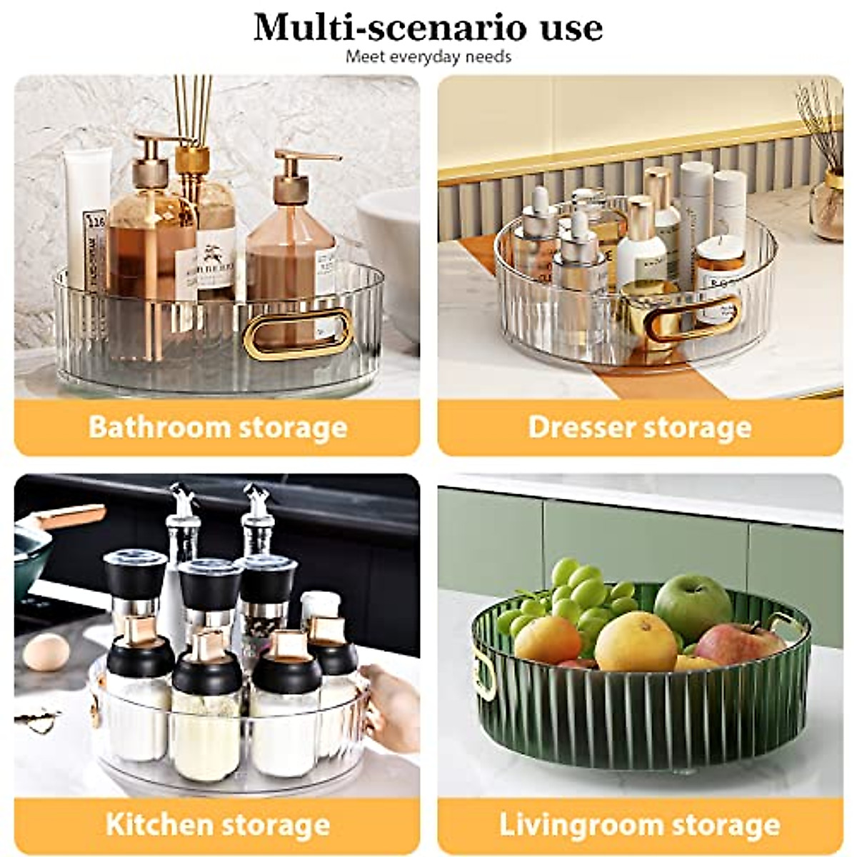 AOEUUTGG Large Capacity Makeup Brush Holder Turntable Organizer for Cabinet 360° Rotating Makeup Organizer, Multi-Purpose Desktop Stationary Organizer, Home Office Art Supply Storage Box（White）