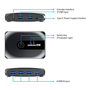 USB 3.0 Switch Selector 2 Computers Sharing 4 USB 3.0 Devices KVM Switcher Hub Adapter for Mouse, Keyboard, Scanner, Printer, with One-Button Swapping