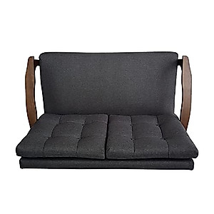 Christopher Knight Home Athena Mid Century Waffle Stitch Tufted Accent Loveseat with Rubberwood Legs-Black and Walnut Finish
