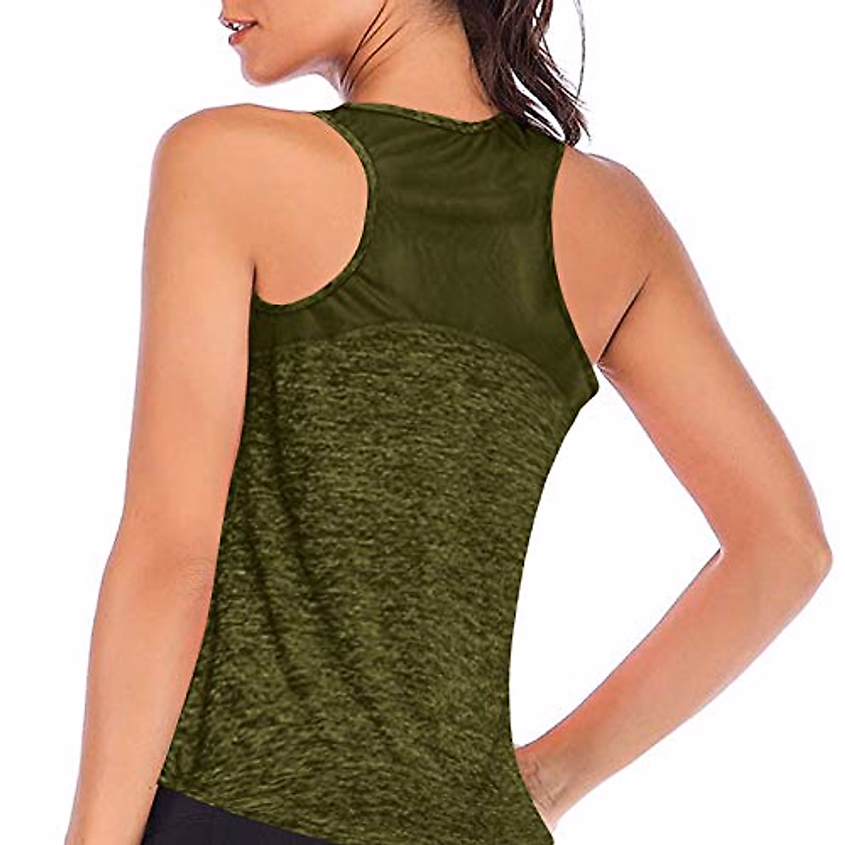 SSDXY Women's Workout Tee Top Mesh-Back Yoga Shirts Racerback Athletic Training Running Tank Tops Gym T-Shirt Blouse