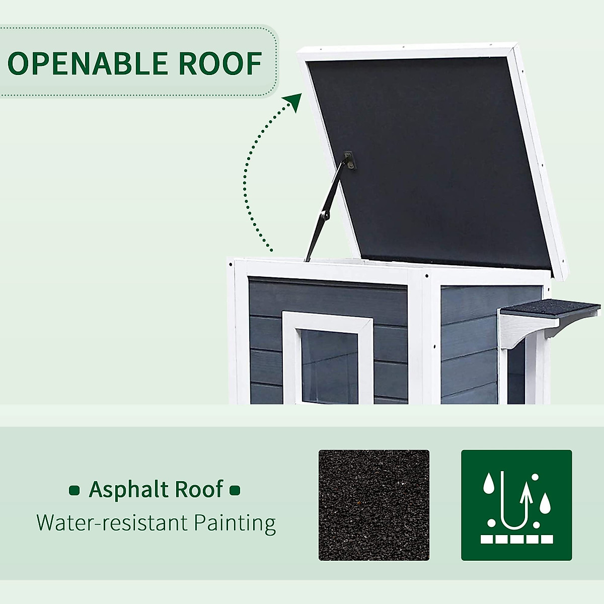 PawHut Outdoor Cat House with Escape Door, Weatherproof 2-Story Wooden Feral Cat Shelter with Opening Asphalt Roof, Dark Gray