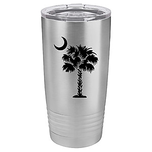 MIP Brand Tumbler Stainless Steel Vacuum Insulated Travel Mug Palmetto Tree South Carolina Palm Moon (Stainless Steel, 20 oz)