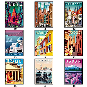 YEN TOWN Set of 18pcs Travel City Posters Collage Kit Trendy Cities Travel Around World Landscape Poster Set For Wall Decor Unframed 11.6x16.5inch(30x42cm) X18pcs