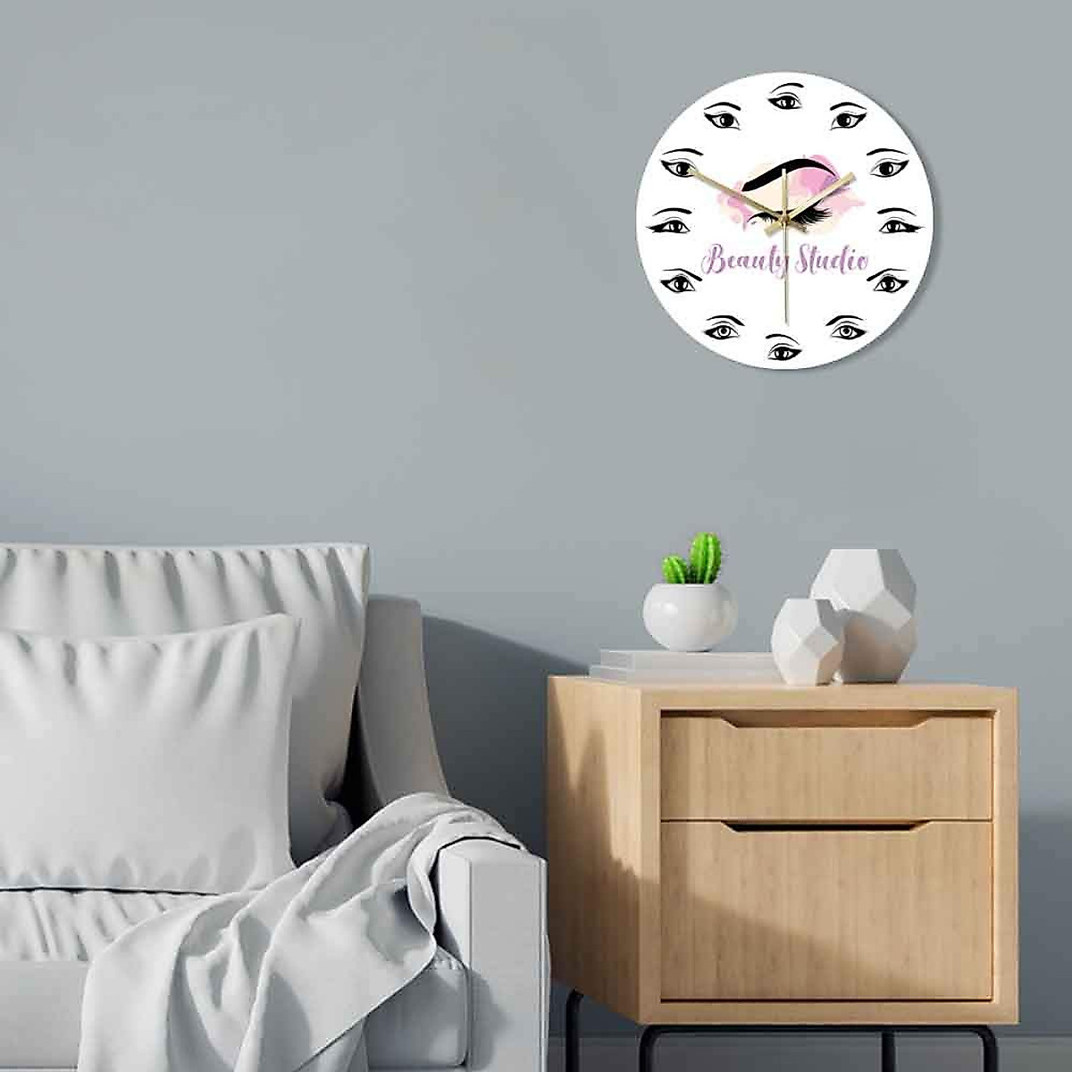 Geek Alerts Mute Quartz Printed Acrylic Wall Hanging Clock Eyelashes Beauty Studio Decor Art Wall Non Ticking Watch Beauty Salon Lash and Brow Groomer Gift (15inch)