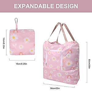 SANFERGE 2 Pack Travel Laundry Bag with Handle and Drawstring, Expandable Foldable Dirty Clothes Bags with Hook and Zipper, 23*20 inch, Cartoon 1 White + Pink