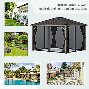 BBQ Gazebo Canopy 10 x 12' Deluxe Gazebo Patio Canopy Hard Top Outdoor Event W/Double Netting Grill Gazebo Shelter for Patio, Garden
