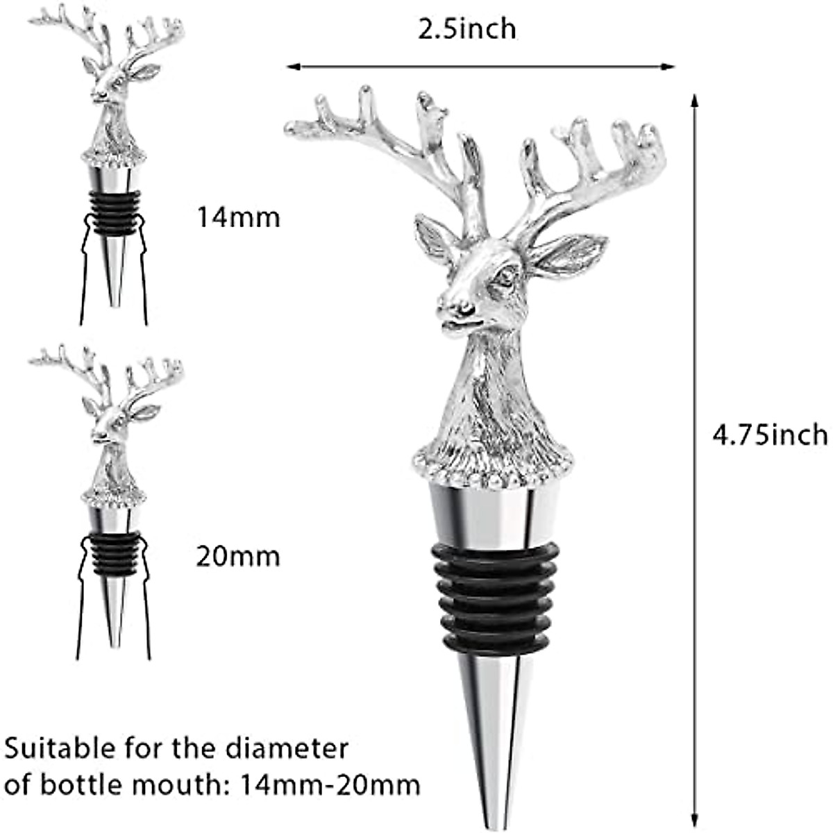 Deer Wine Stoppers ,Food-grade Stainless Steel Wine Stopper with Gift Box,Reusable Wine Corks,Good for Gifts, Bars, Holiday Parties