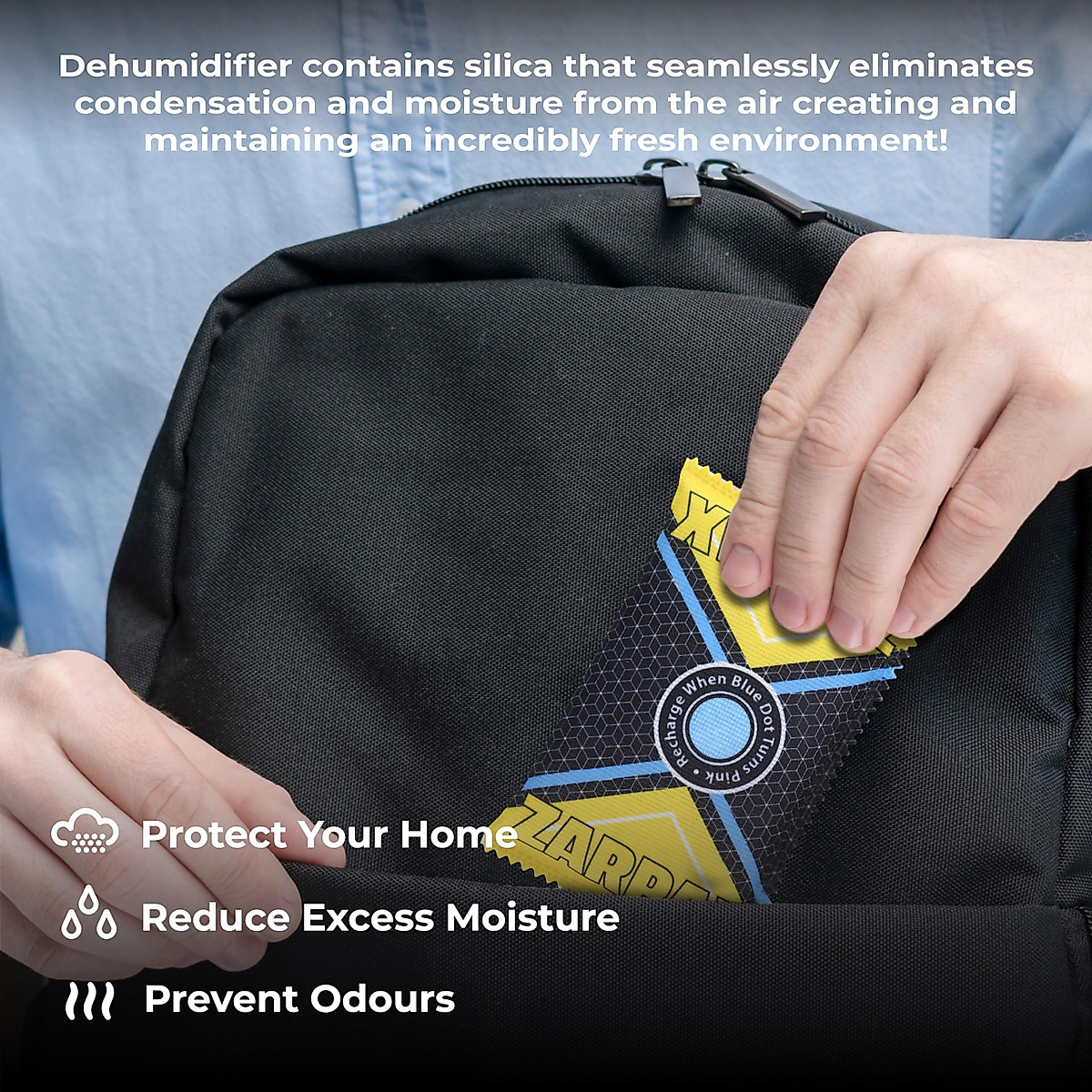 Zarpax 4.4 oz/125g Rechargeable Desiccant Packs Dehumidifier Bag - 6 Pack - Moisture Absorbers For Safes, Car, Bathroom, Storage - Moisture Remover Eliminates Humidity - Reusable Desiccant Bags