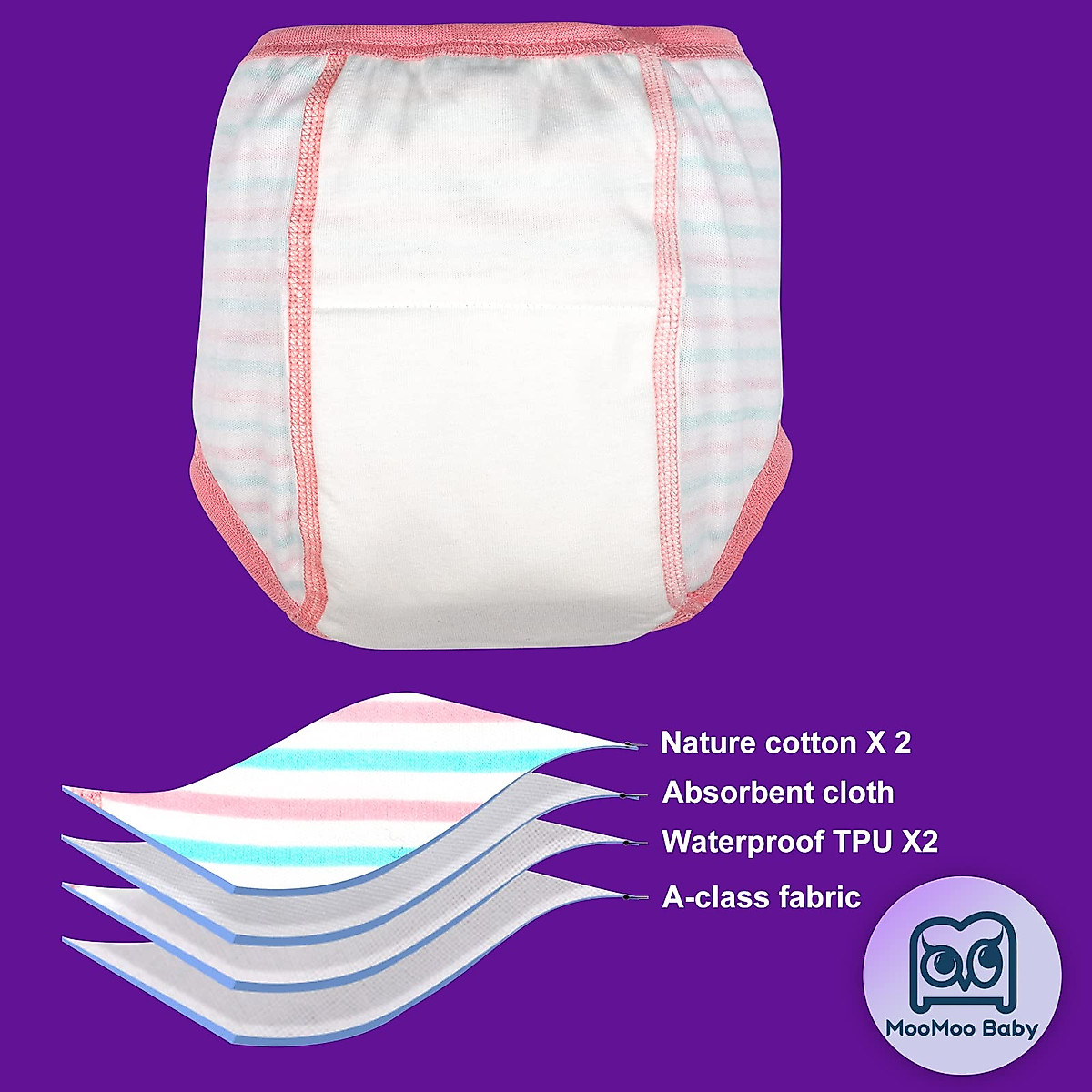 MooMoo Baby Cotton Training Pants Strong Absorbent Toddler Potty Training Underwear for Baby Girl 4T