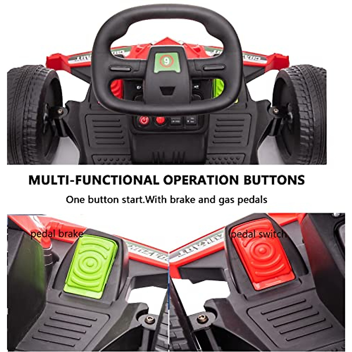 PRIME CLUB Electric Go Kart 12V Ride on Car Racer Pedal Car with Remote Control Brake Music USB Port,Adjustable Length Birthday for 37-95 Months Boys Girls (White)