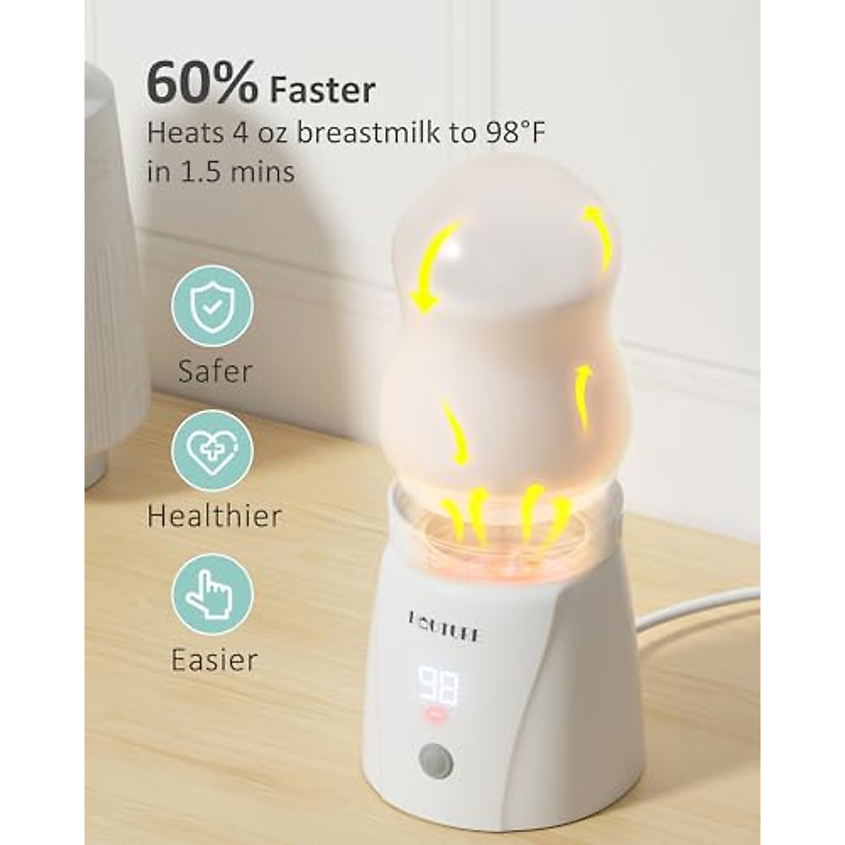 HAUTURE Instant Water Warmer – Replaces Traditional Baby Bottle Warmers Accurate Temperature Control, Night Light, Portable Size Bottle Warmer for Breastmilk& Formula