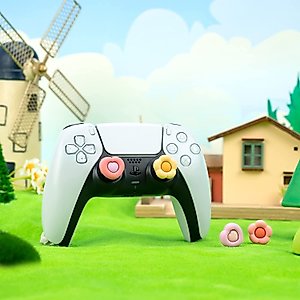 GeekShare Cute Thumb Grip Caps for PS5 Controller, Thumbsticks Cover Set Compatible with Switch Pro Controller and PS4 PS5 Controller, 4Pcs - Heart & Flower