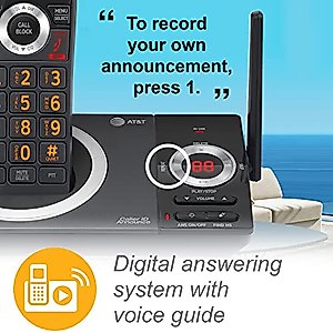 AT&T CL82219 DECT 6.0 2-Handset Cordless Phone for Home with Answering Machine, Call Blocking, Caller ID Announcer, Intercom and Long Range, Black