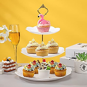 4 Packs 3 Tier Cupcake Stand Plastic Macaroon Stand Round Plastic Dessert Display Serving Tray Reusable Tea Party Stand for Wedding Birthday Tea Party(White, Pink)