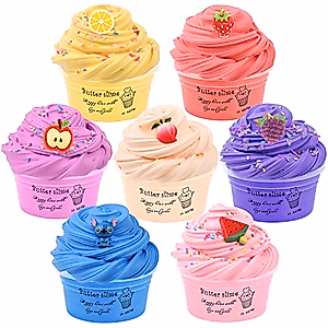 7 Pack Mini Butter Slime Kit for Girls 10-12, with Blue Slime, Lemon Watermelon and Peachybbies Slime Charm etc,DIY Scented Putty Slime for Kids,Soft and Non-Sticky，Cute Stuff Toys