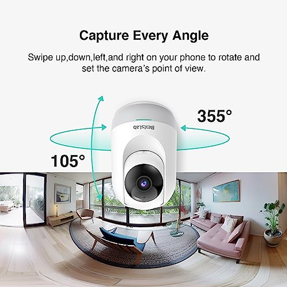 BOTSLAB Smart Pan Tilt Camera, 2K WiFi Indoor Home Security Dome Camera with Human and Motion Detection, Night Vision Baby Monitor, Compatible with Alexa