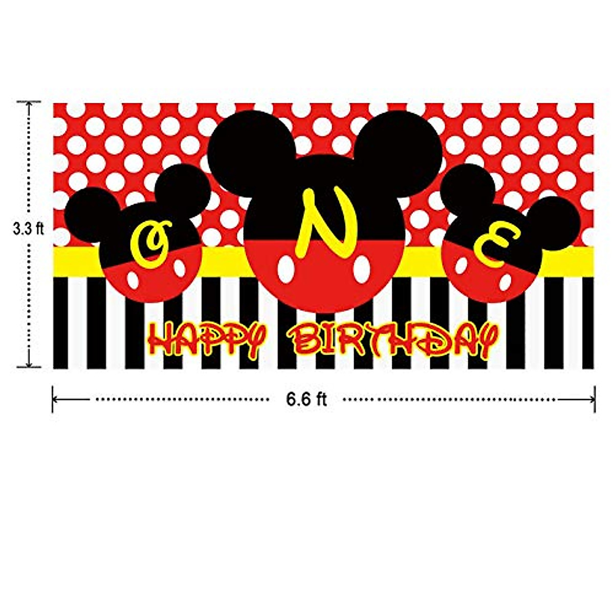 Mickey Backdrop, Mickey 1st Birthday Backdrop, Mickey Birthday Party Supplies, Large Mickey 1st Birthday Banner, Mickey Photography Background (6.6 x 3.3 ft)
